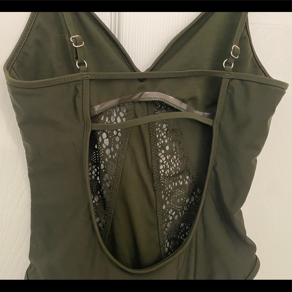 Olive Green One-Piece Cut Out Swim Suit - Gem